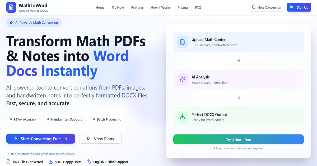 MathToWord | AI Math OCR & PDF/Image to DOCX Converter